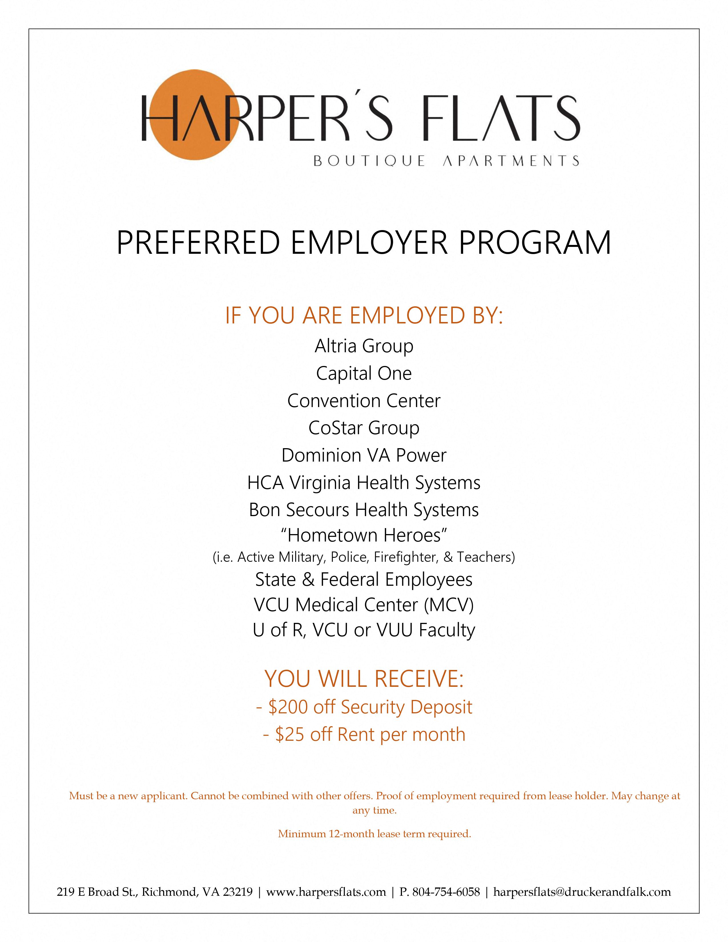 Harper's Flats | Preferred Employer Program
