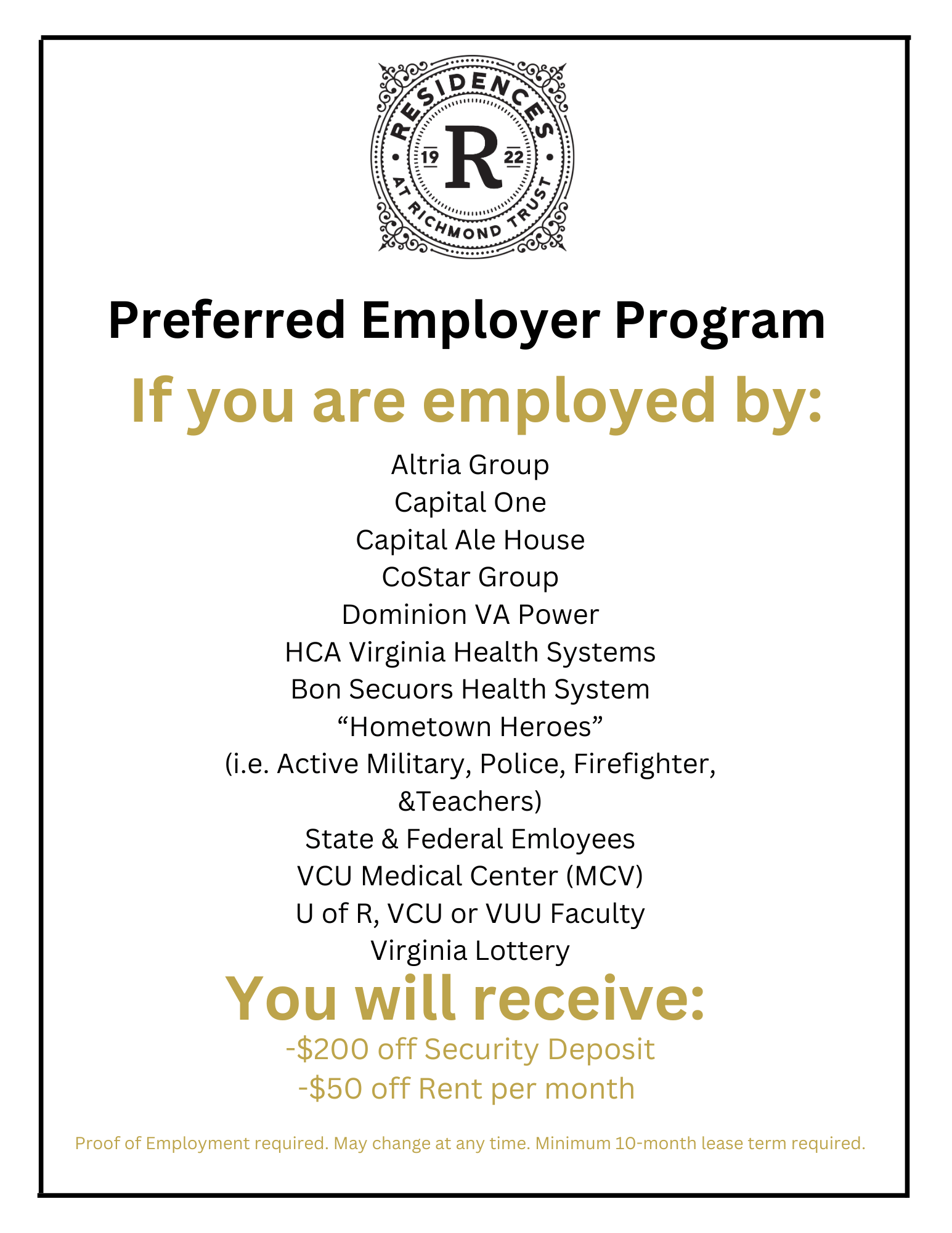 Residences at Richmond Trust | Preferred Employer Program