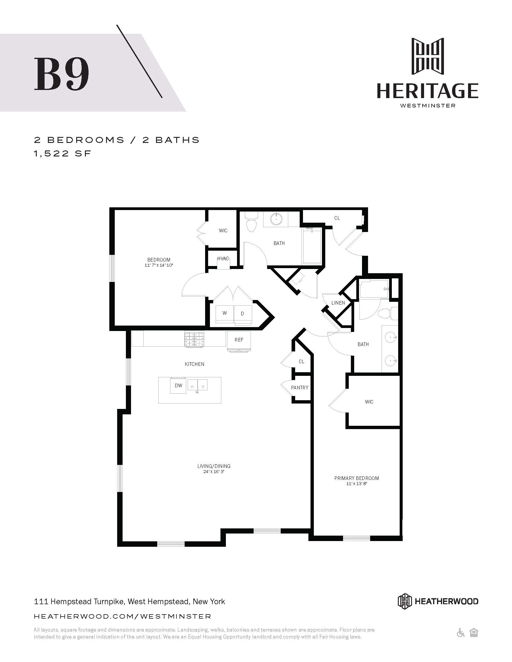 2 Bed, 2 Bath - B9 Floor Plan - 2 Bed, 2 Bath