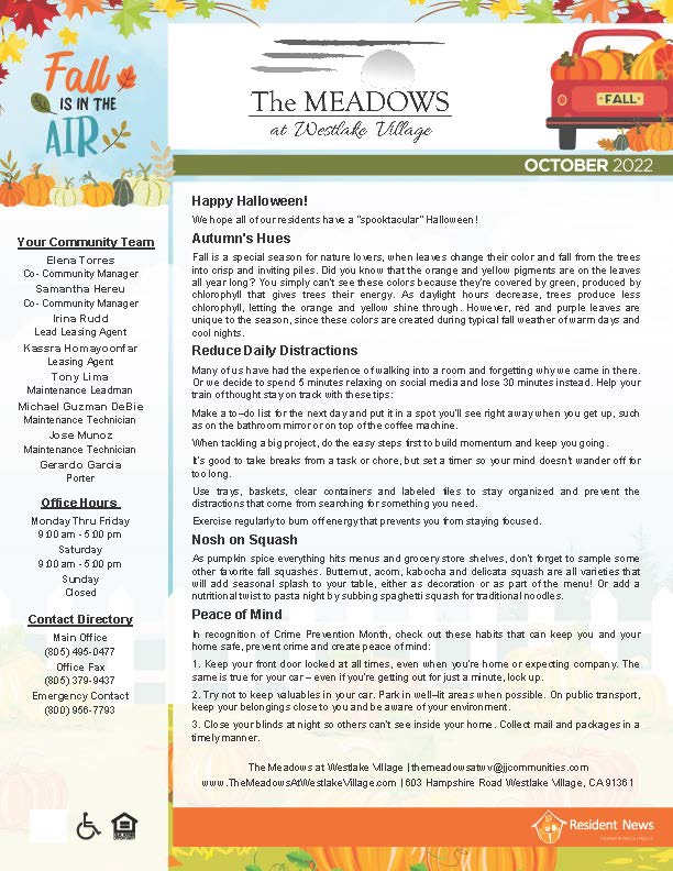 The Meadows at Westlake Village | Resident Newsletters