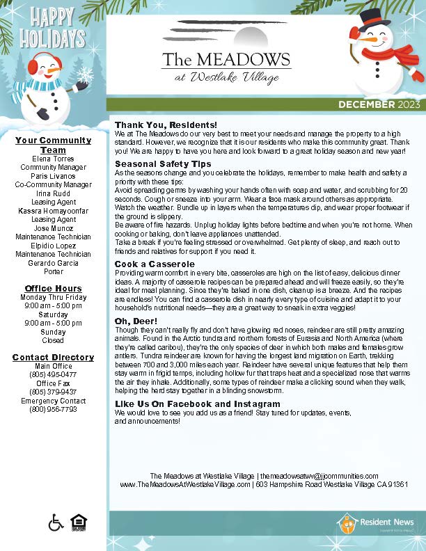 The Meadows at Westlake Village | Resident Newsletters