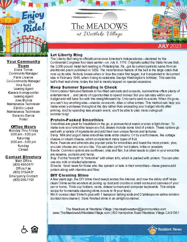 The Meadows at Westlake Village | Resident Newsletters